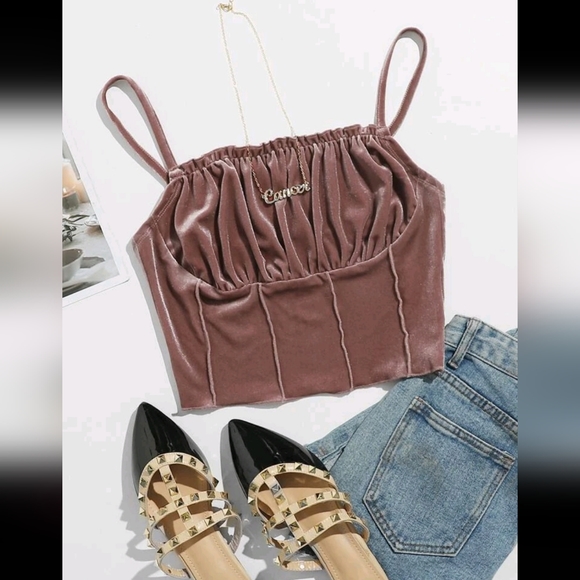 SHEIN | Tops | New Velvet Frill Ruched Bust Bustier Style Crop Top ...